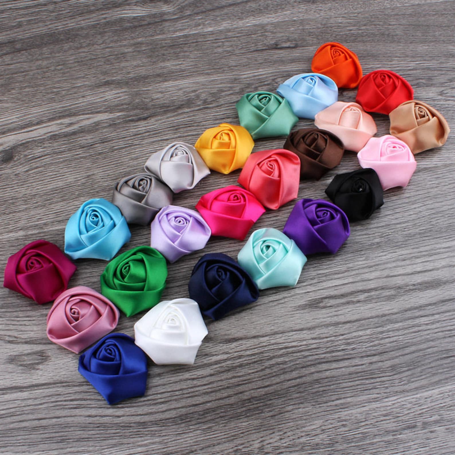 1.5" 16colors Flat Back Mini Satin Ribbon Rose Flower for Hair ...