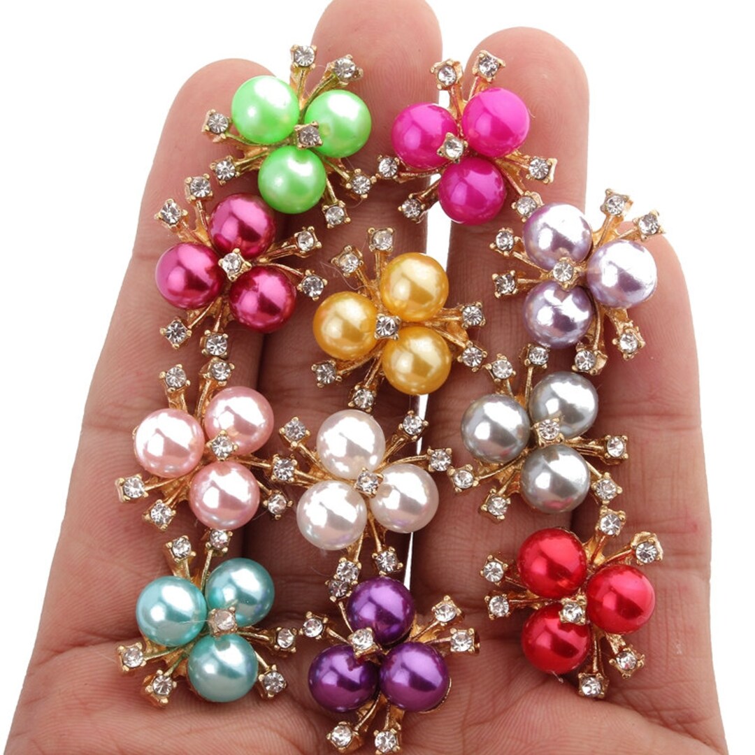 20mm Bling Metal Rhinestone Pearl Buttons Clear Decorative Flatback ...