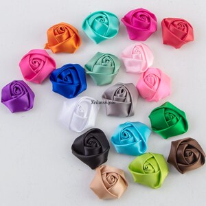 1.5" 16colors Flat Back Mini Satin Ribbon Rose Flower for Hair ...