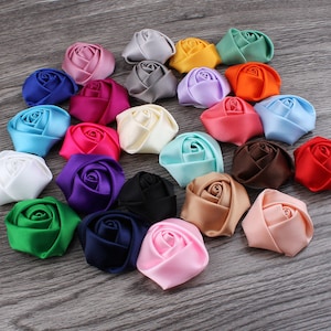 1.5" 16colors Flat Back Mini Satin Ribbon Rose Flower for Hair ...