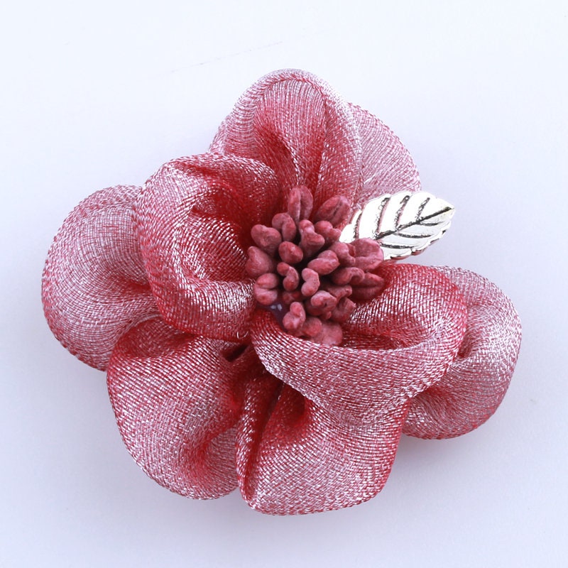 4.5CM New Chic Silk Fabric Flowers for Women Hair Shiny Gauze Layered ...
