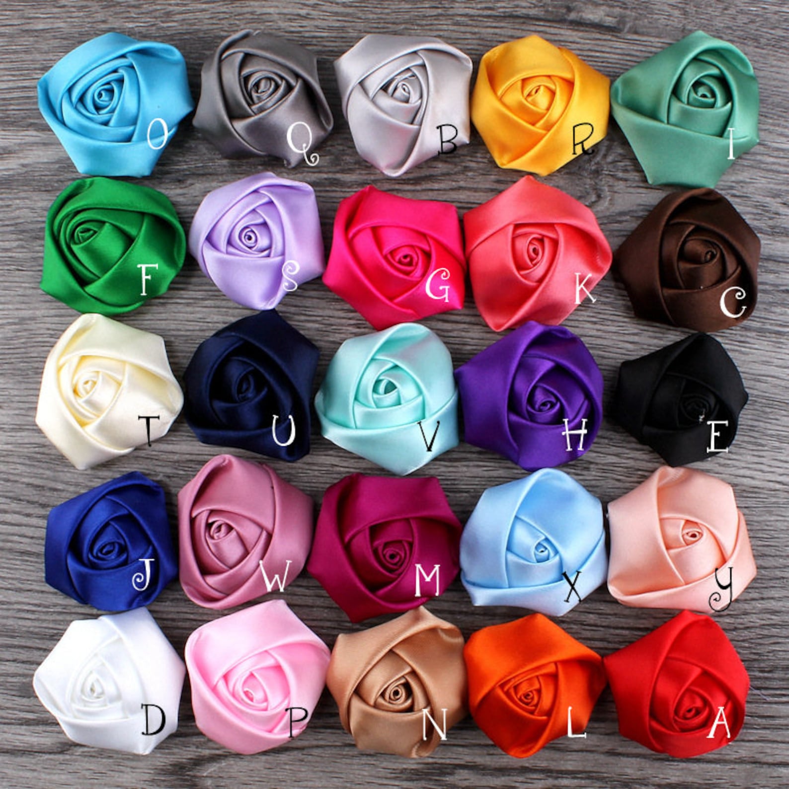 1.5" 16colors Flat Back Mini Satin Ribbon Rose Flower for Hair ...