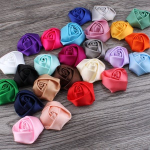 1.5" 16colors Flat Back Mini Satin Ribbon Rose Flower for Hair ...