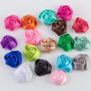 1.5" 16colors Flat Back Mini Satin Ribbon Rose Flower for Hair ...