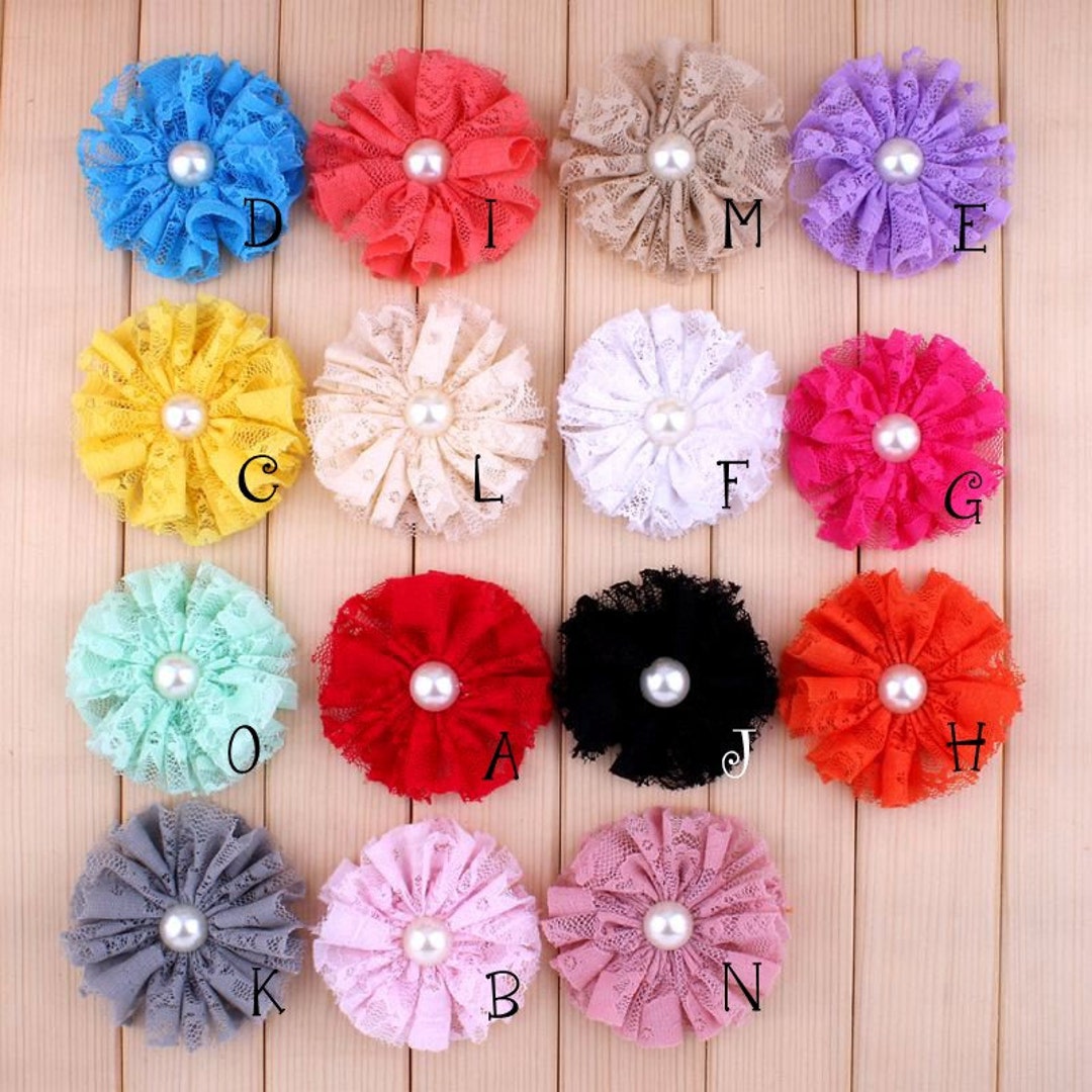 Frayed Mesh Lace Flowers With Pearl for Hair Accessories Shabby ...
