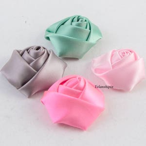1.5" 16colors Flat Back Mini Satin Ribbon Rose Flower for Hair ...