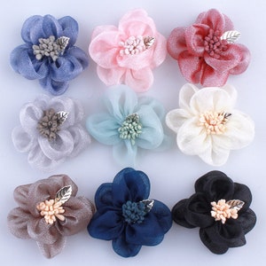 4.5CM New Chic Silk Fabric Flowers for Women Hair Shiny Gauze Layered ...