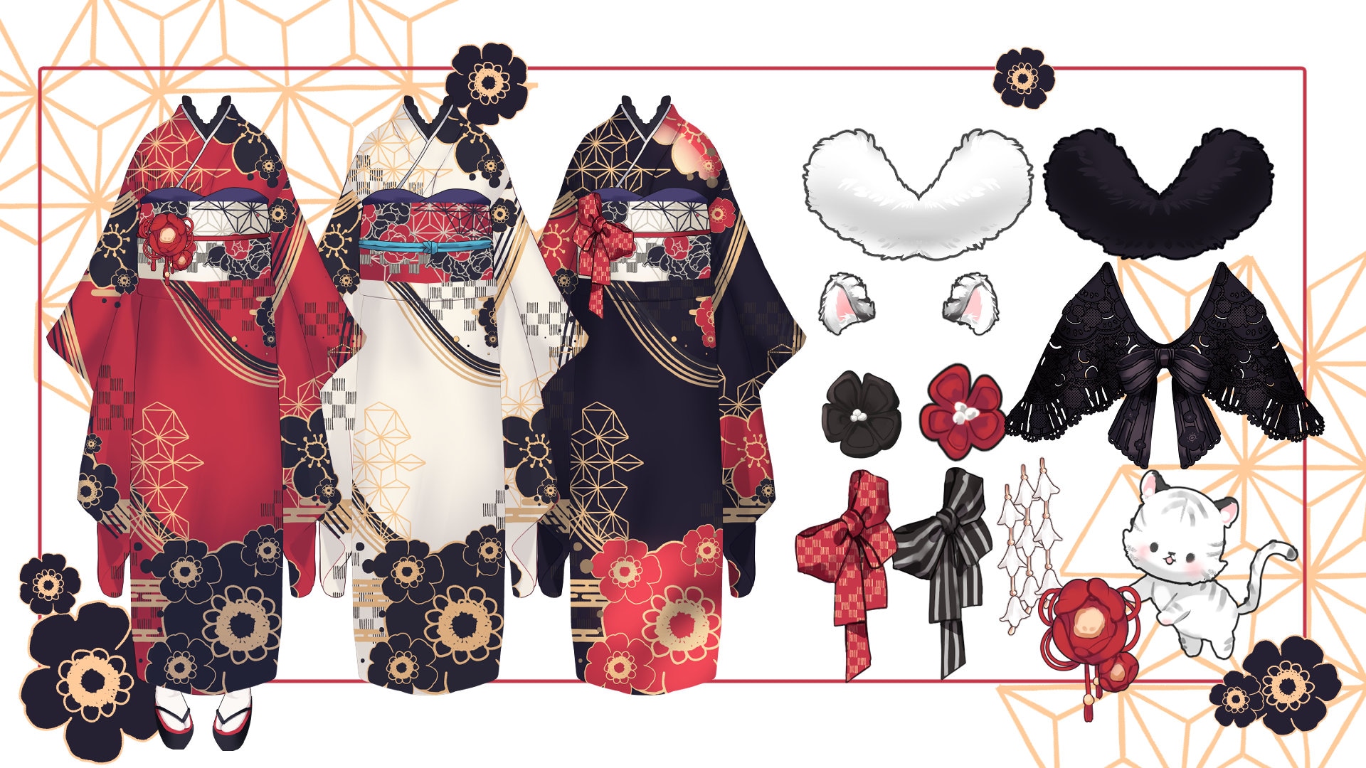 Vtuber Asset New Year's Kimono Set Digital Goods - Etsy Hong Kong