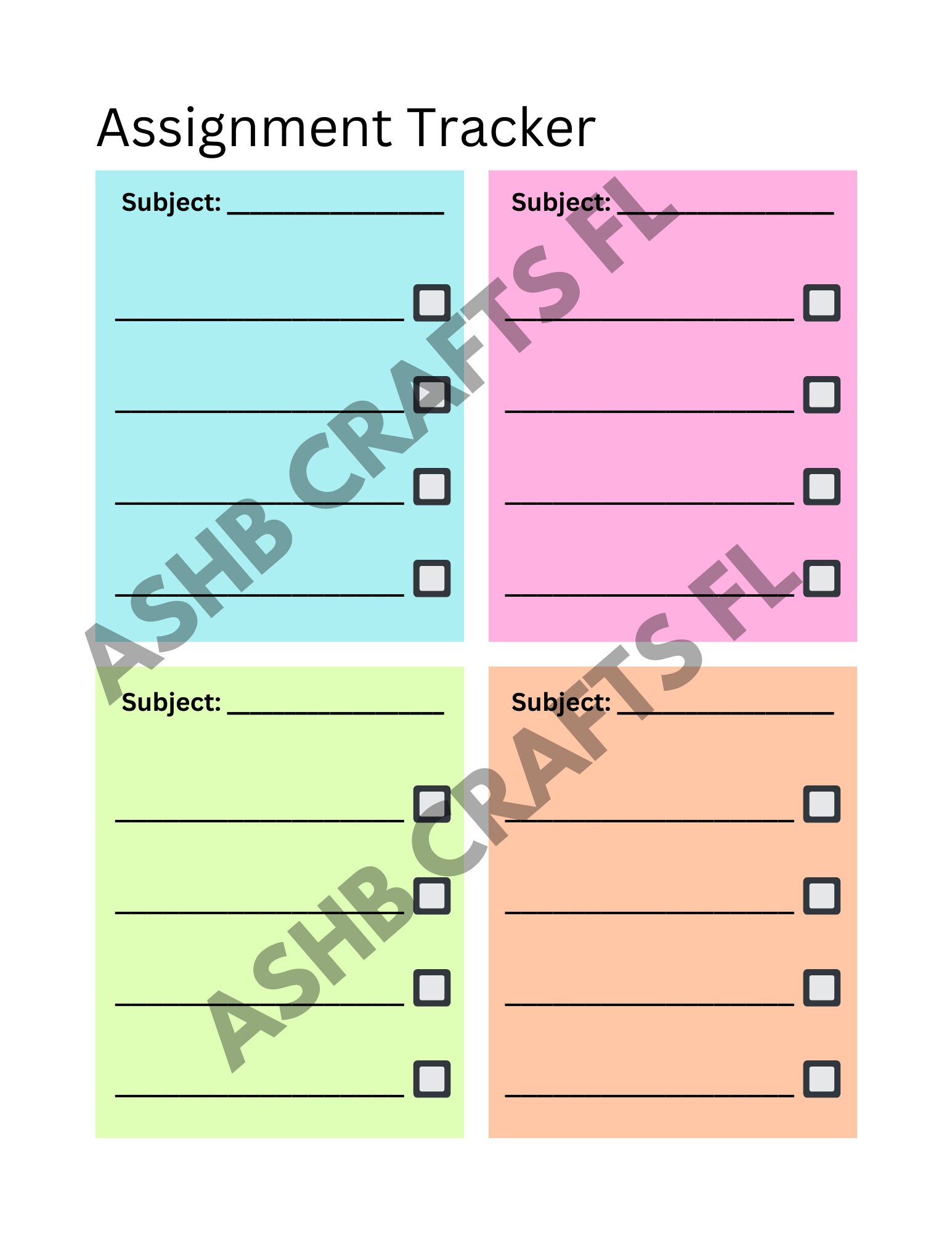 Assignment Tracker Colorful Printable Student Planner Digital Download ...