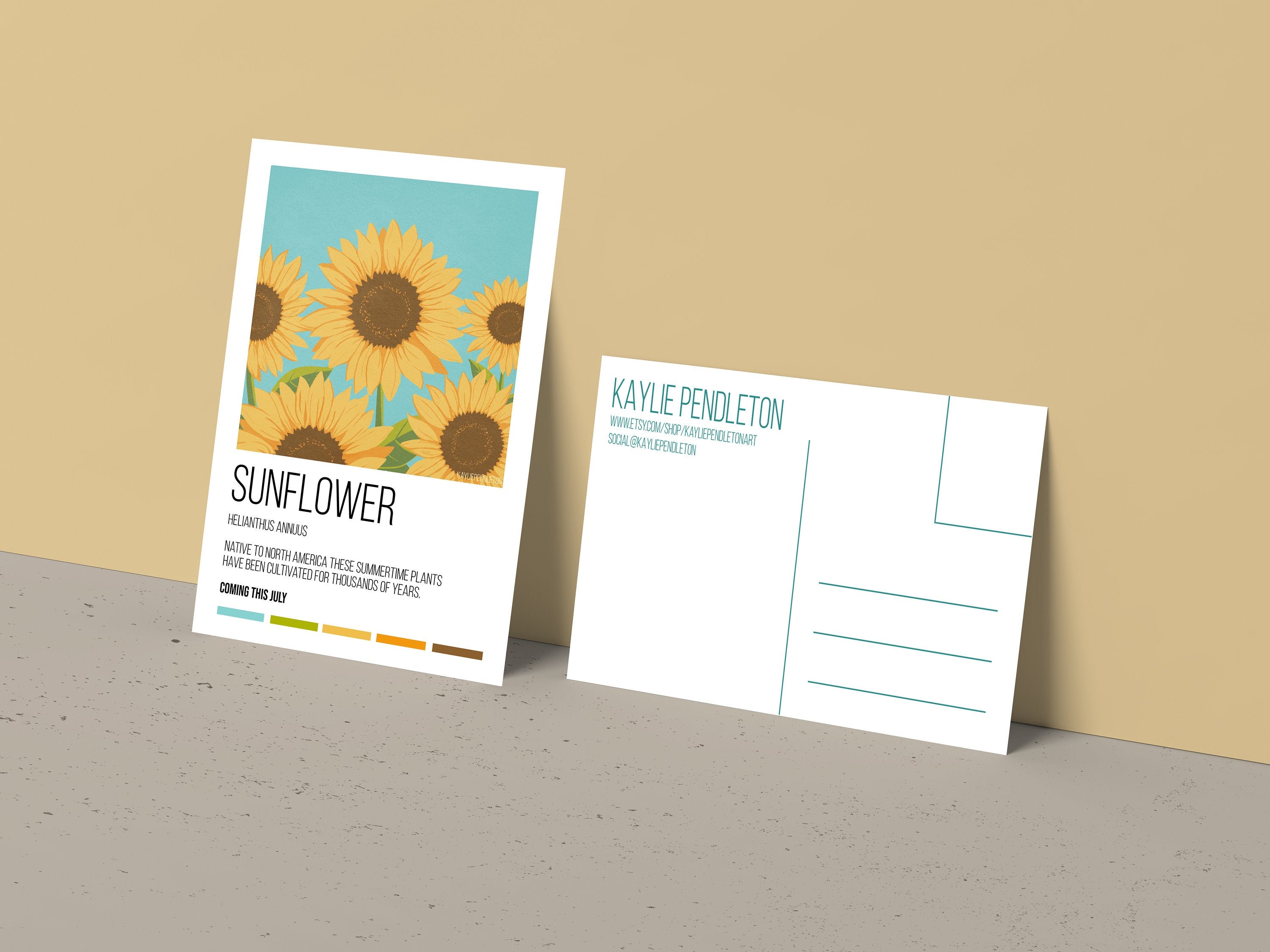 Sunflower Postcard, Flower Mini Art Print, Indie Postcard, Individual ...