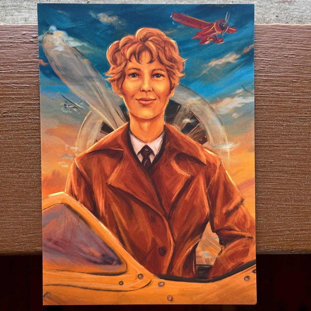 Amelia Earhart Mini Art Print, Illustrated Postcard - Etsy