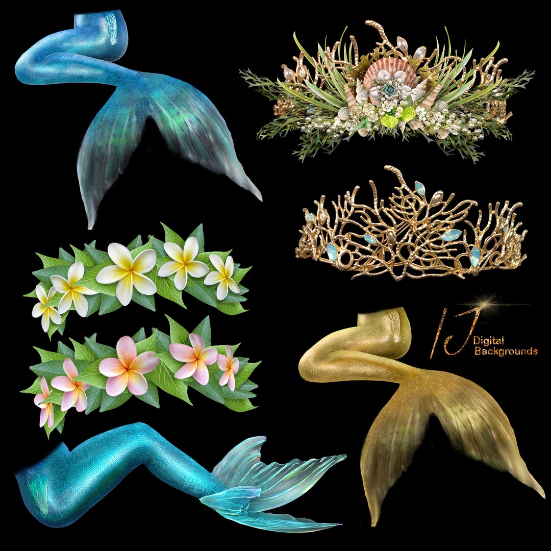 Mermaid Tails 2, Sitting Tails and Crown Overlays, for Photographers ...