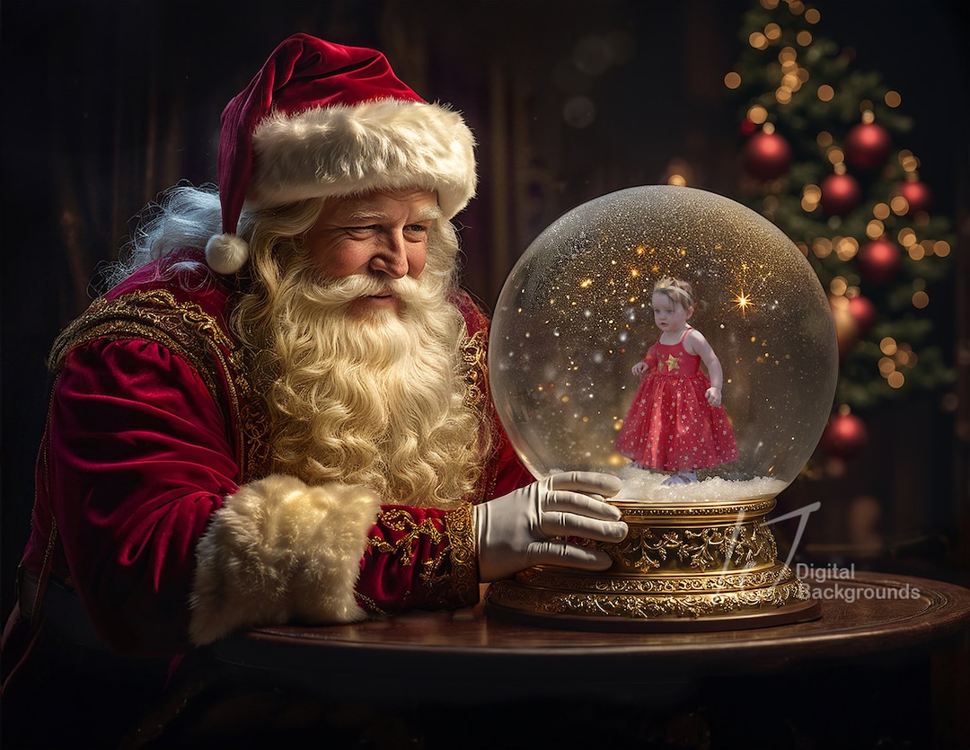 Santa's Snow Globe, Christmas Background Overlay, Digital Backdrop for ...