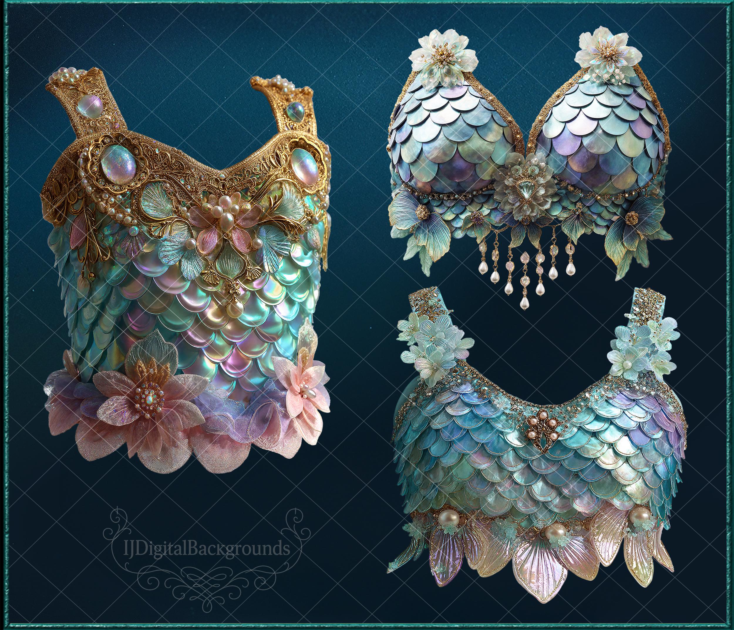 Mermaid Top 2 PNG Overlays for Studio Photography, Fantasy Shell and ...