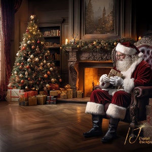 Christmas Santa, Fireplace, Digital Backdrop, Background for ...