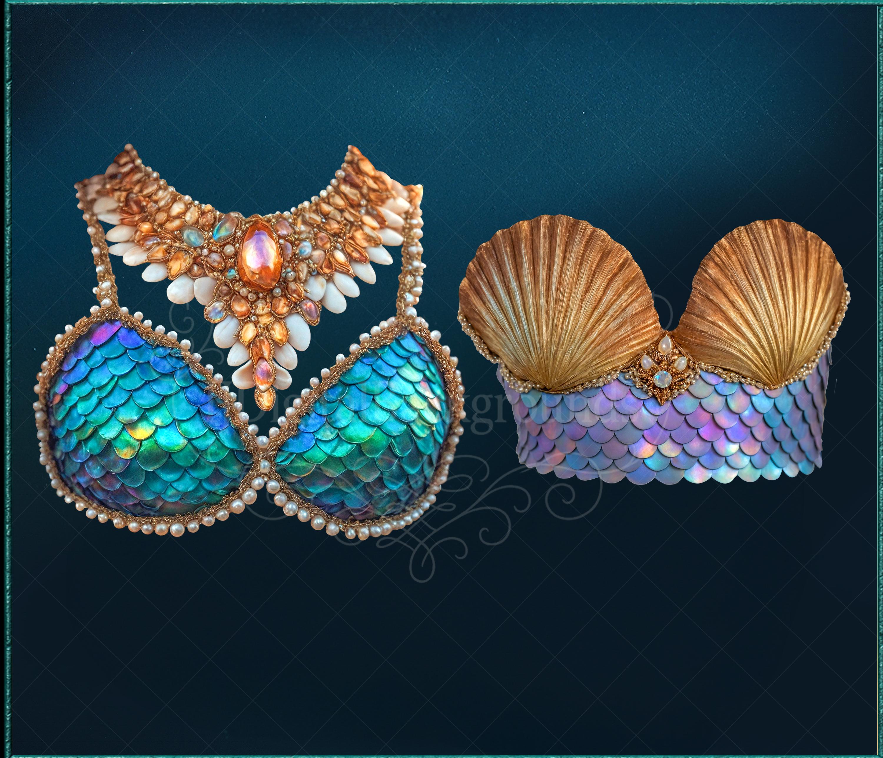 Mermaid Top PNG Overlays for Studio Photography, Fantasy Shell and ...