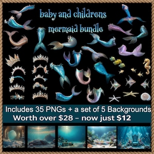 Baby and Little Girls Mermaid Tail Overlays and Backgrounds Bundle for ...