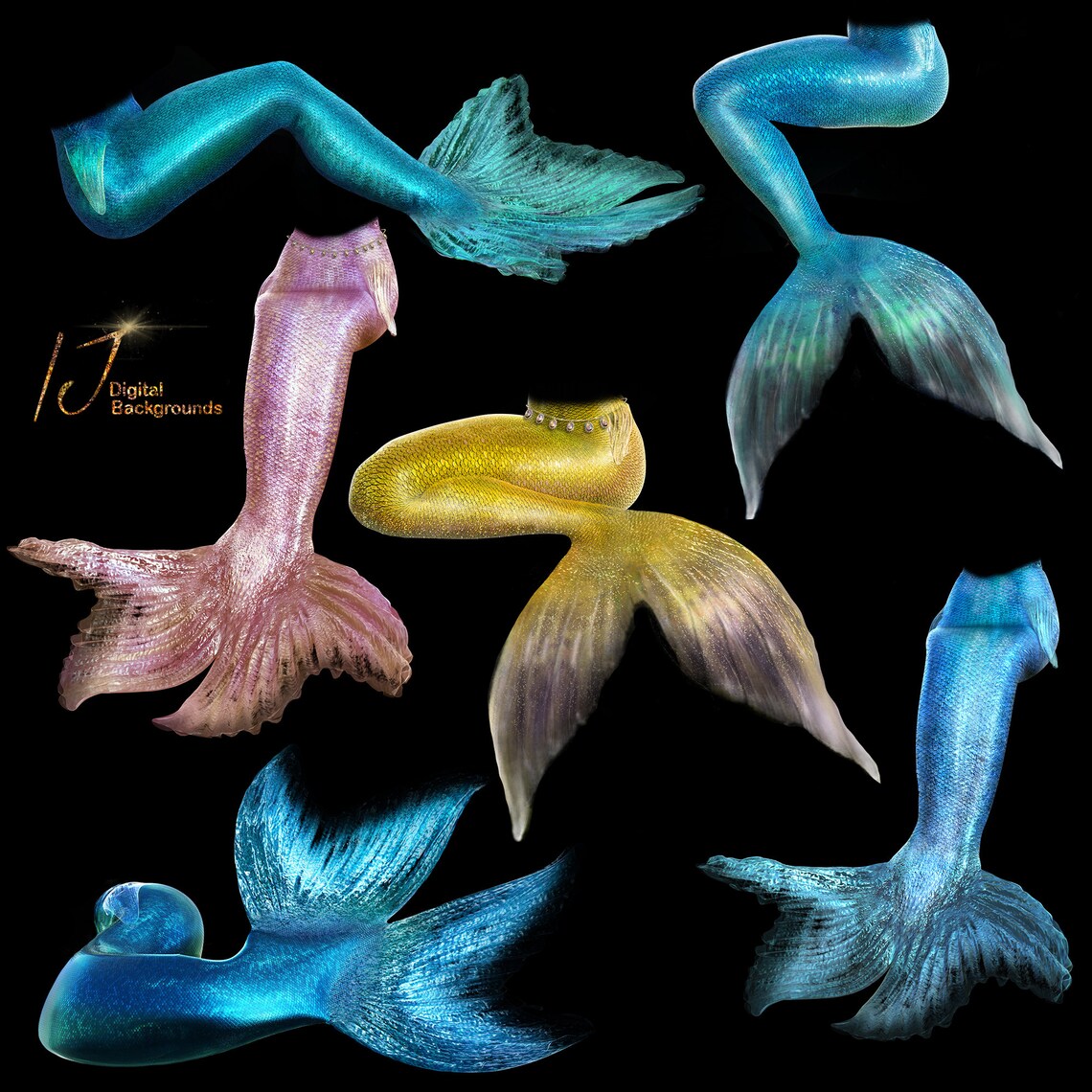 Mermaid Tails 2, Sitting Tails and Crown Overlays, for Photographers ...
