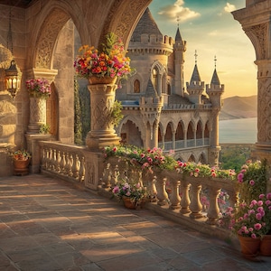 Cinderella Castle Balcony Fairy-tale Digital Background, Fantasy ...