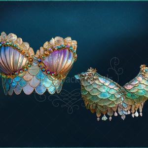 Mermaid Top PNG Overlays for Studio Photography, Fantasy Shell and Scale Bras for Photo ...
