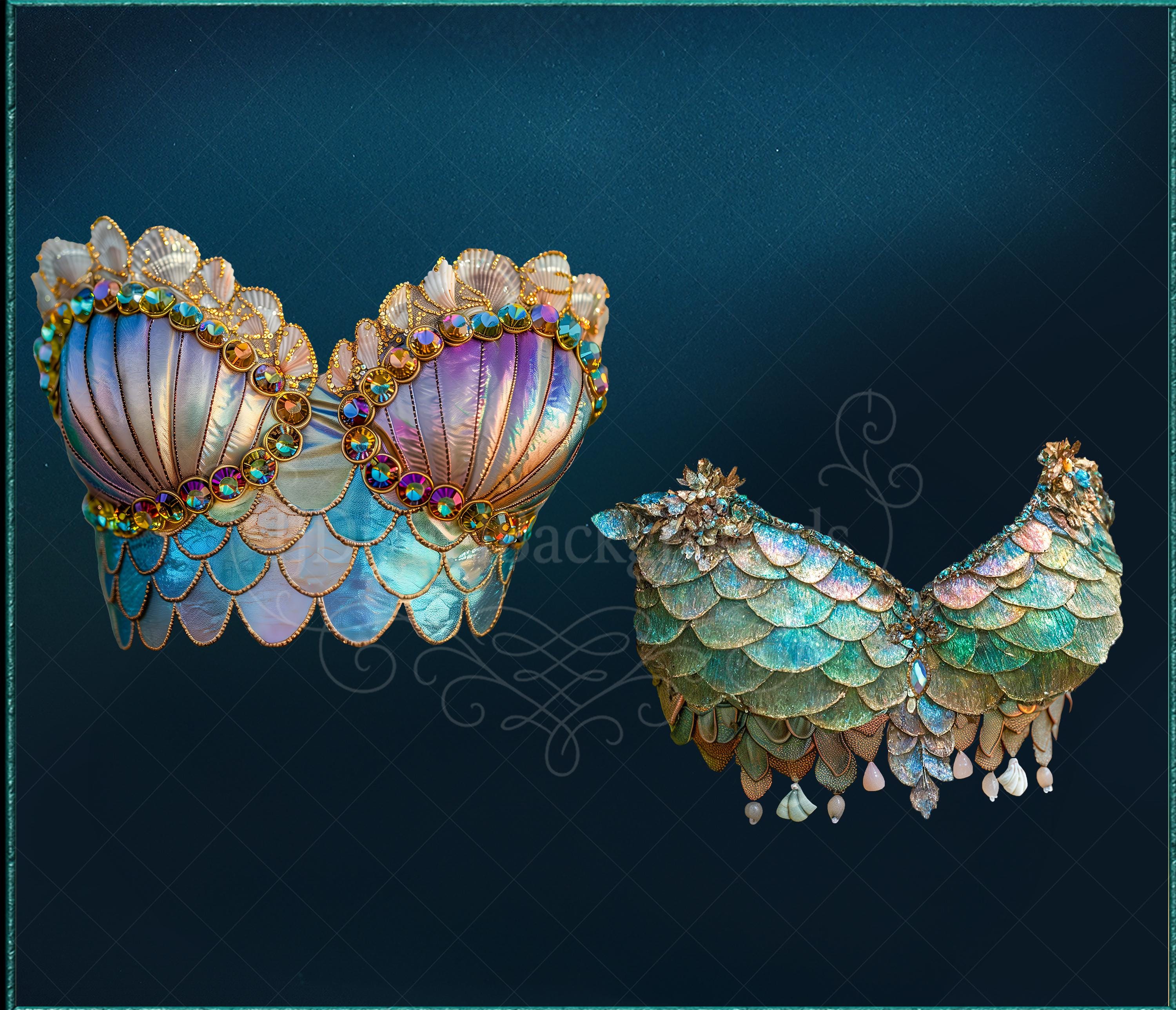 Mermaid Top PNG Overlays for Studio Photography, Fantasy Shell and ...