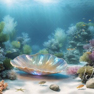 Mermaid's Underwater Clamshell Digital Background and Mermaid Tail for ...