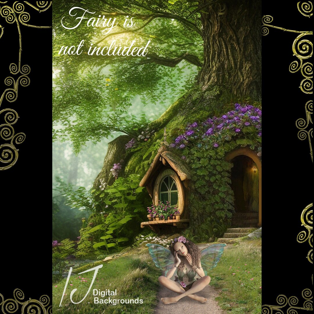 Fairy Treehouse Digital Background, Children's Fairy-tale Fantasy ...