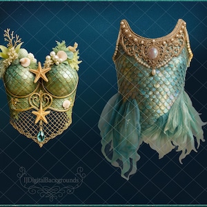 Mermaid Top 2 PNG Overlays for Studio Photography, Fantasy Shell and ...