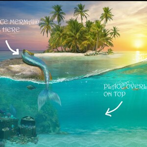 Digital Mermaid Backgrounds: Underwater Scenes, Treasure Chest, Island ...