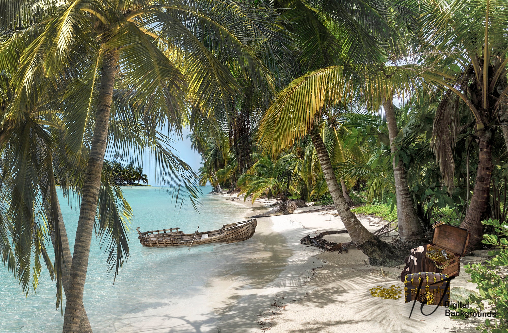 Pirate's Treasure Backgrounds, Tropical Beach, Digital Backdrop for ...