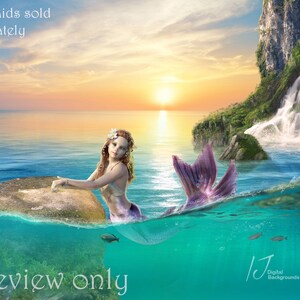 Digital Mermaid Backgrounds: Underwater Scenes, Treasure Chest, Island ...