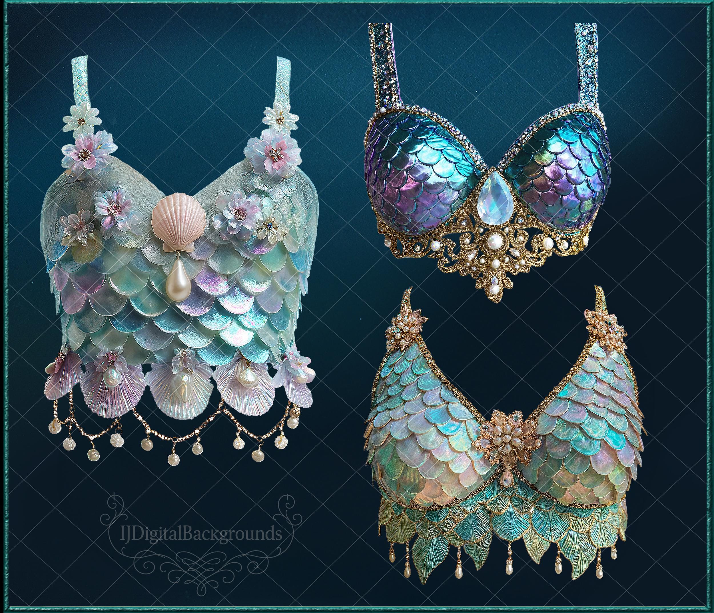 Mermaid Top 2 PNG Overlays for Studio Photography, Fantasy Shell and ...
