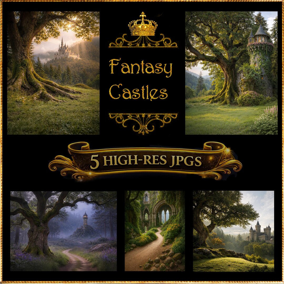 Fantasy Castle Digital Background Bundle – 5 Enchanted Medieval ...