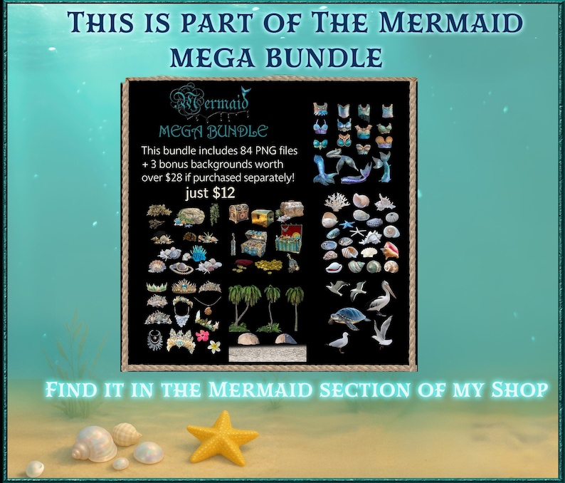 Mermaid Top PNG Overlays for Studio Photography, Fantasy Shell and ...