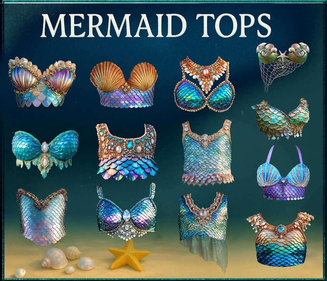 Mermaid Top PNG Overlays for Studio Photography, Fantasy Shell and ...