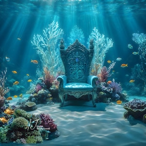 Mermaid's Underwater Throne Digital Background and Mermaid Tail for ...
