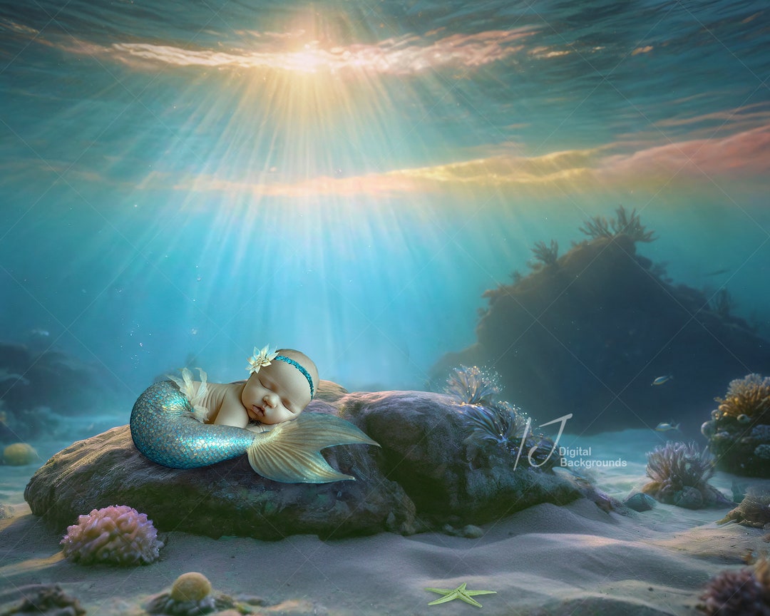 Mermaid's Underwater Rock Digital Background and Mermaid Tail for ...