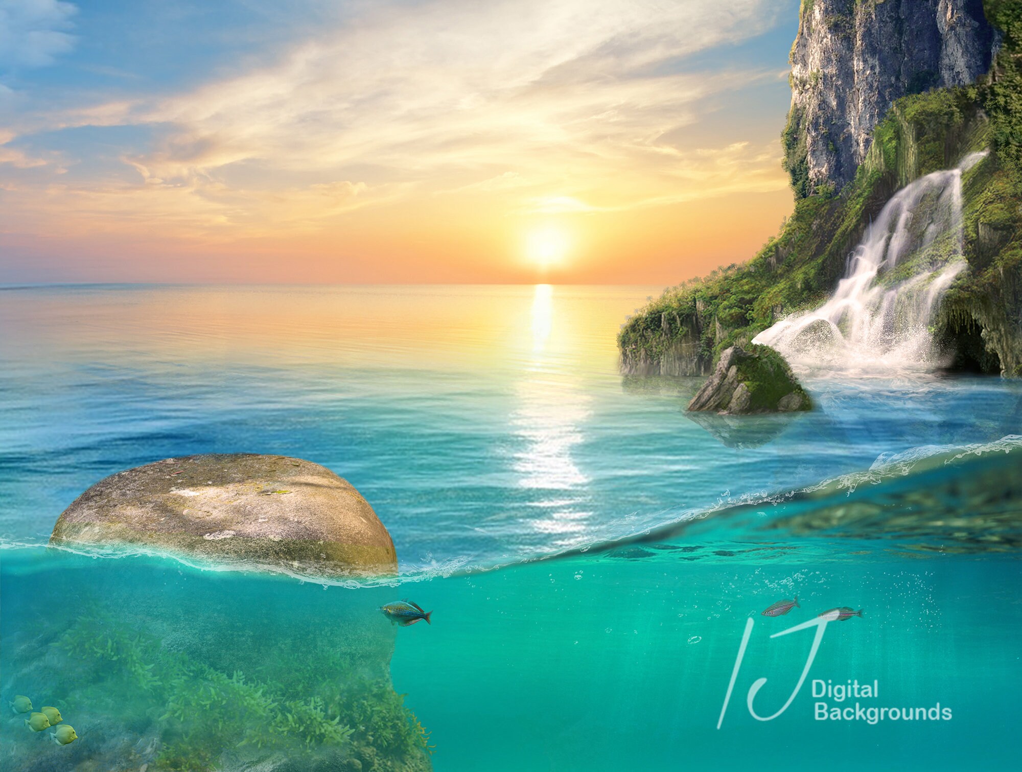 Mermaid Rock Sea Background, for Photography Composites, Add Your Own ...