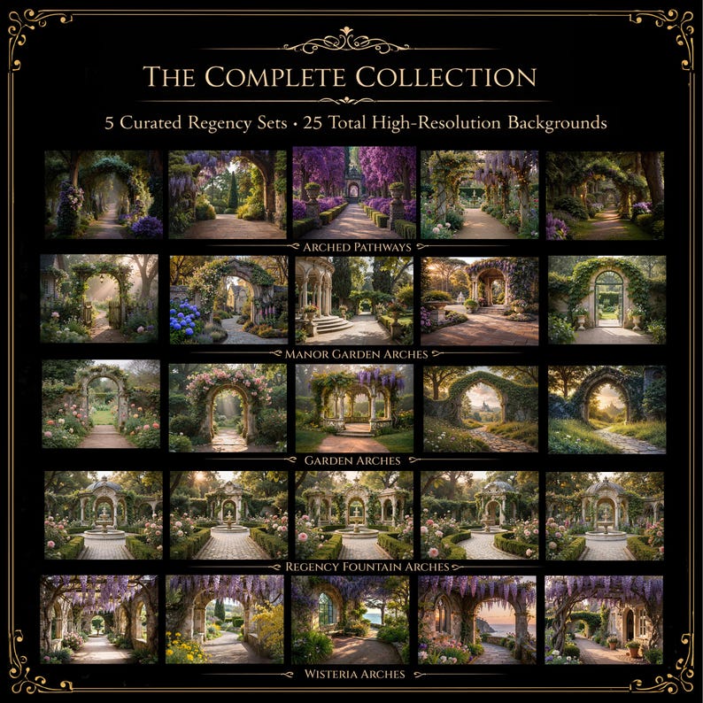 Victorian Regency Garden Arch Background Set – Digital Backgrounds for ...