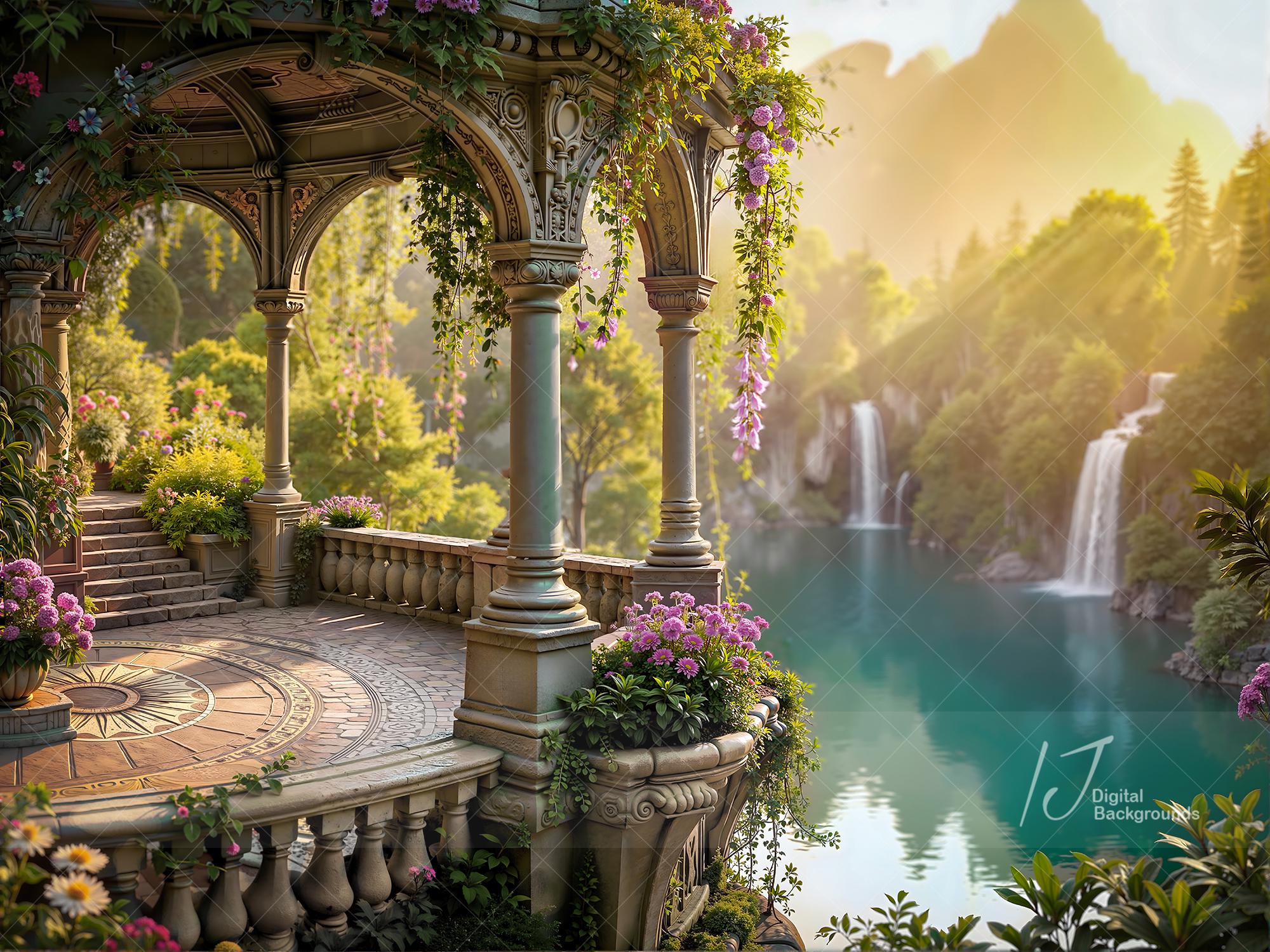Princess Balcony Fantasy Background, Enchanted Digital Backdrop for ...