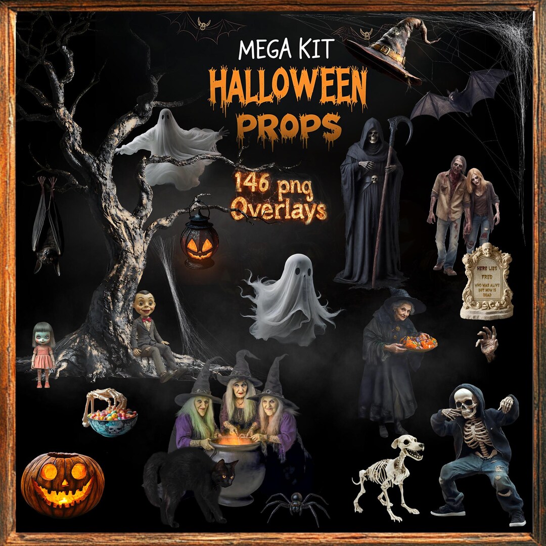 Halloween Props Png Overlays Mega Kit, Zombies, Ghosts, Treats ...