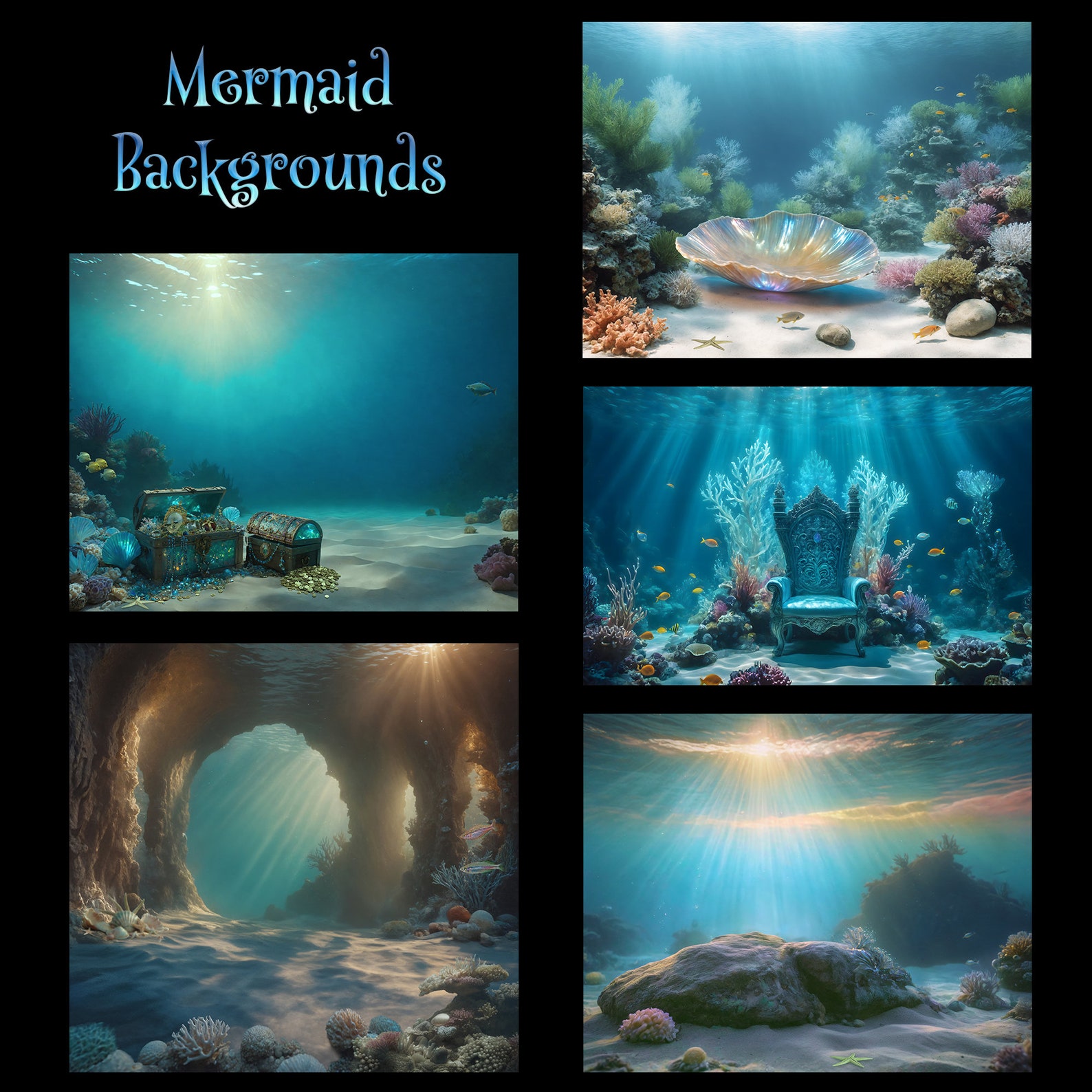 Baby and Little Girls Mermaid Tail Overlays and Backgrounds Bundle for ...