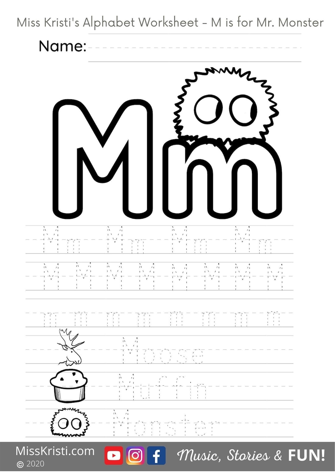 Letter M Alphabet Practice Writing Worksheet INSTANT DOWNLOAD PDF - Etsy