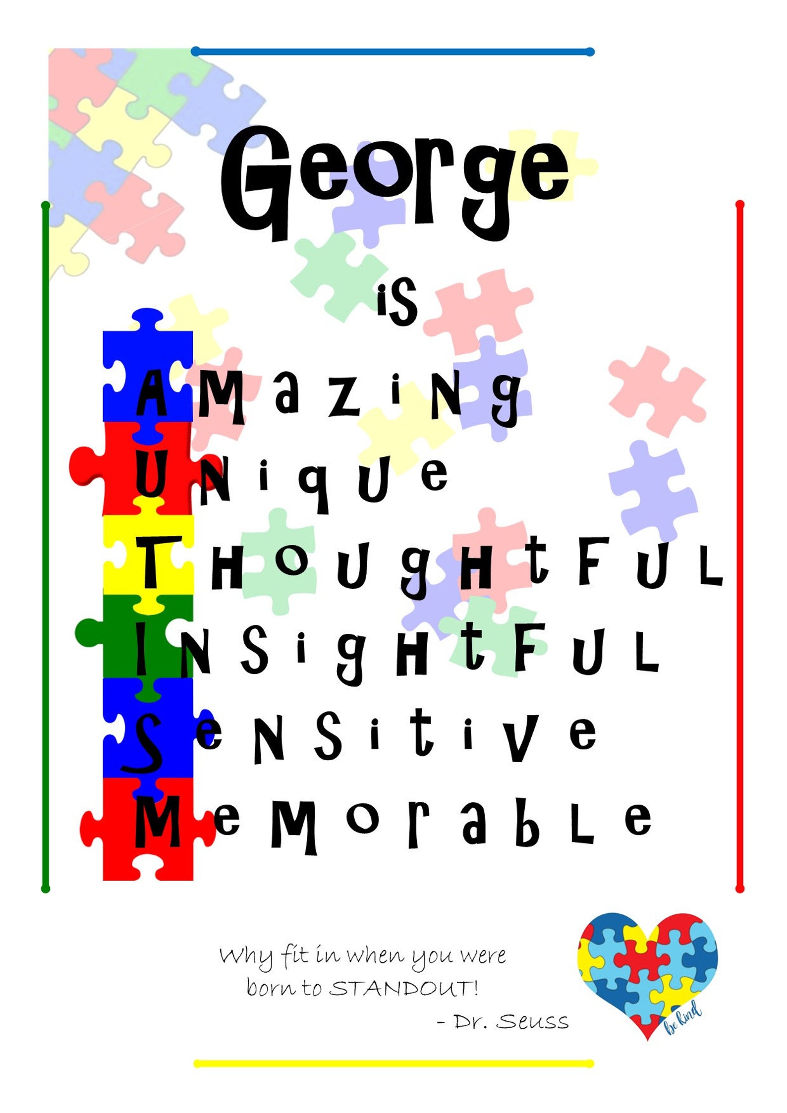 Personalised Autism Print for Autistic Child, Autism Gift, Autism ...