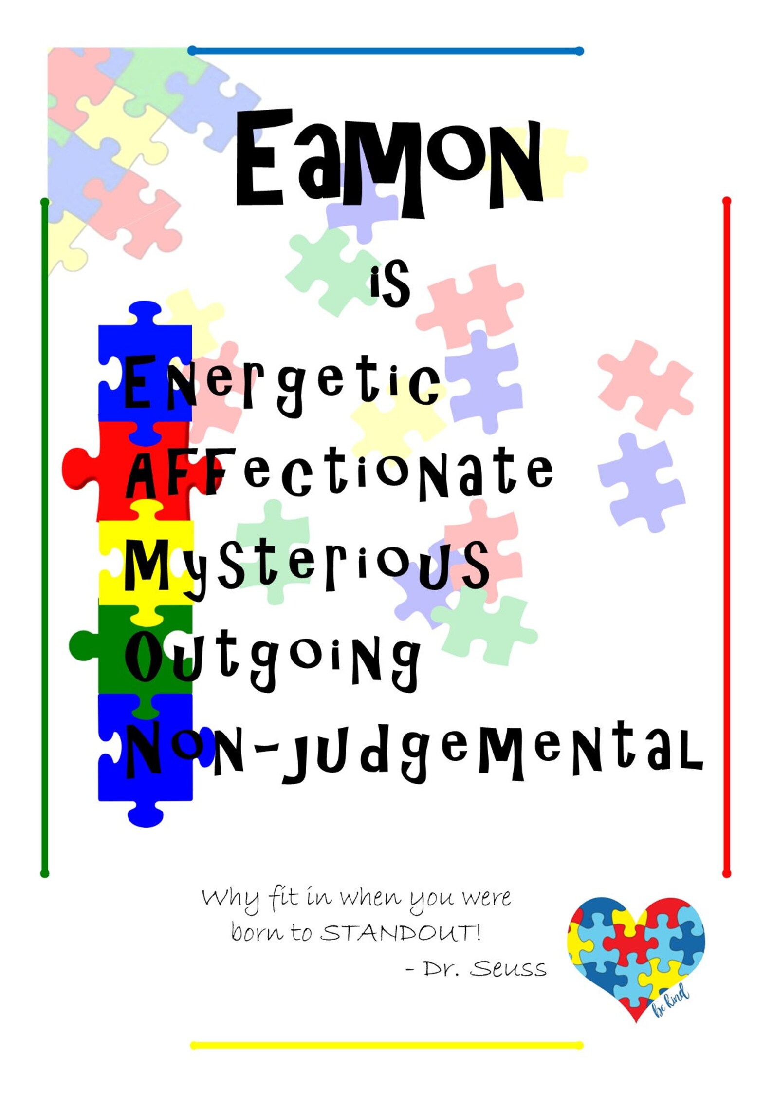 Personalised Autism Print for Autistic Child, Autism Gift, Autism ...