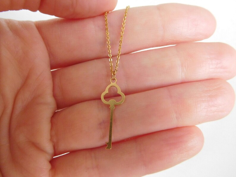 Delicate Gold Plated 18'' Key Pendant Chain Necklace - Etsy