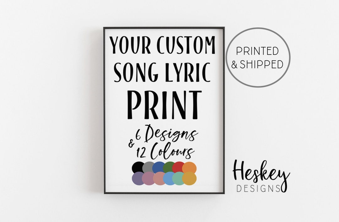Custom Song Lyrics Print, Personalised Song Lyrics, Song Lyrics Colour ...