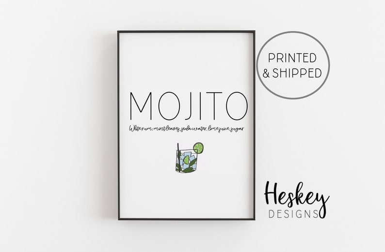 Mojito Print Mojito Recipe Mojito Bar Sign Mojito Gift | Etsy UK