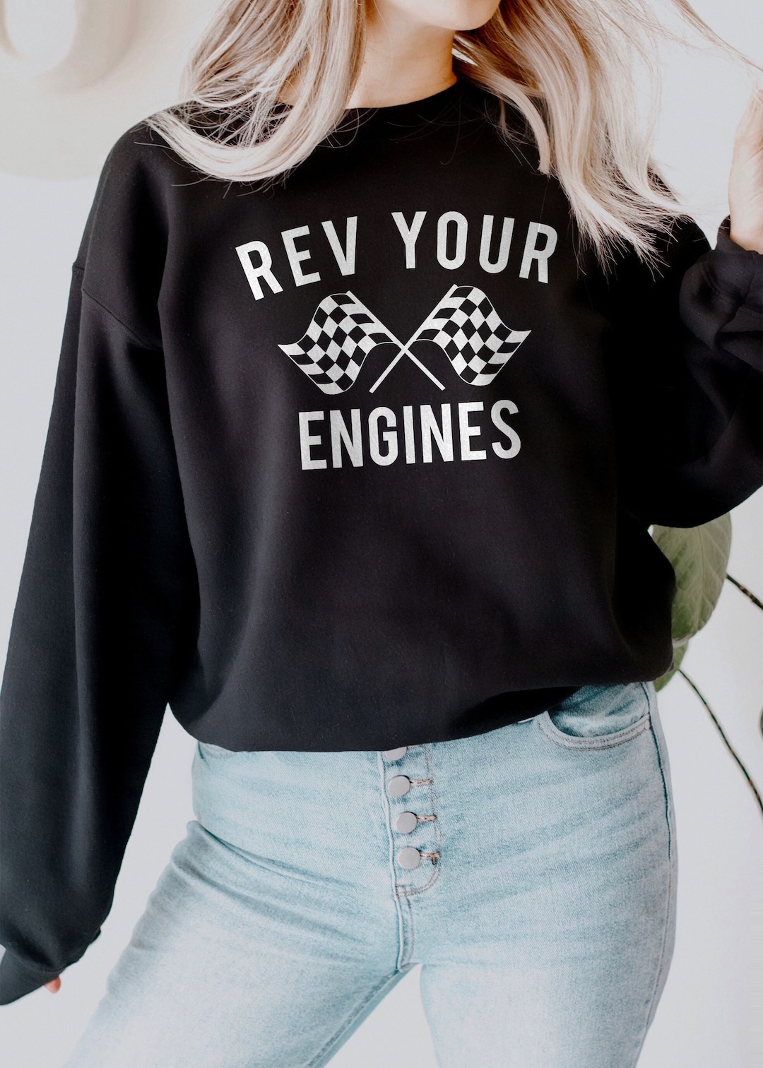 Race Day Sweatshirt, Rev Your Engines, Checkered Flag Sweater, Race ...