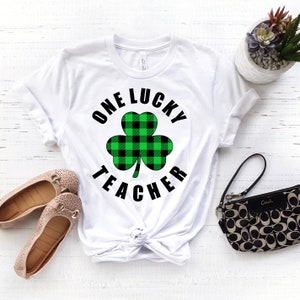 Buffalo Plaid Shamrock One Lucky Teacher Shirt Teacher Gifts St Pattys ...